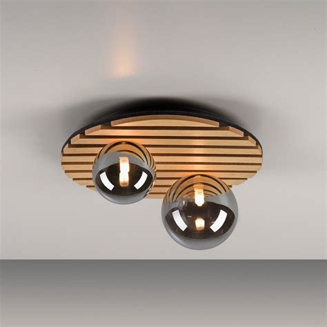 JUST LIGHT Zielona lampa sufitowa Stika okrągła 2 punktowa drewno