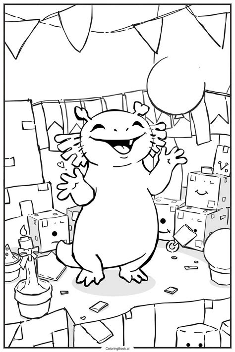 Axolotl가 2025년 새해 파티를 개최합니다 색칠하기 페이지 무료 Pdfandpng 인쇄 가능