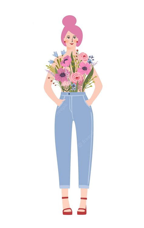 Premium Vector Isolated Illustration Of A Woman With Flowers Concept