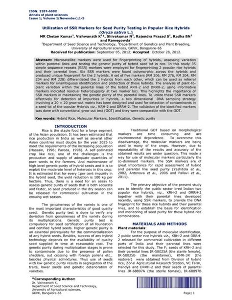 22 Utilization Of Ssr Markers For Seed Purity Testing In Popular Rice
