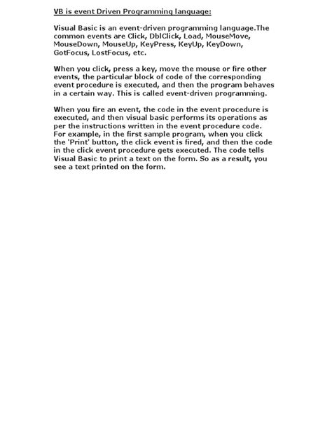 Vb Is Event Driven Programming Language Pdf Menu Computing