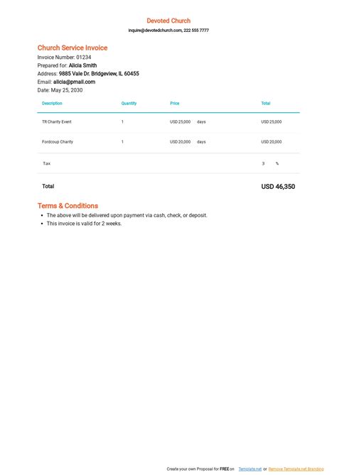 Church Invoice Template