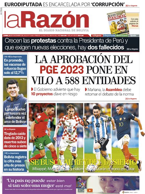 Tapa De La Razón Del Lunes 12 De Diciembre De 2022 La Razón