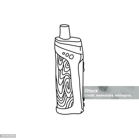 전자 담배 Vape Vape 벡터 도구 선형 스타일로 손으로 그린 다양한 종류의 전자 담배 광고 브로셔 배너 및 포스터의 디자인을 위해 개체 그룹에 대한 스톡 벡터 아트 및