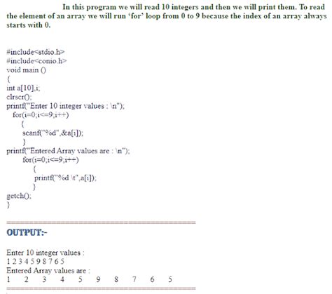 C Program To Read And Print One Dimensional Array