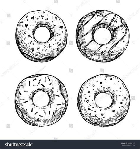 Hand Drawn Vector Illustration Set Of Tasty Donuts Sketch Sweet
