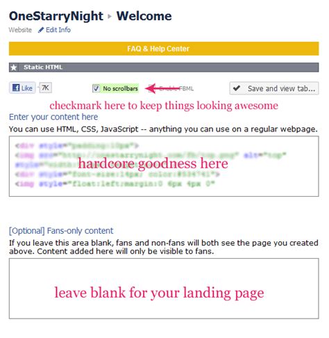 Create A Facebook Landing Page Using IFrames One Starry Night