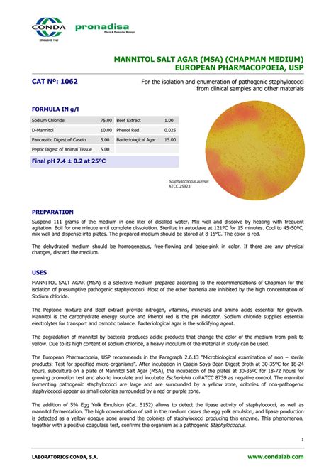 Mannitol Salt Agar Msa Chapman Medium European Pharmacopoeia Usp