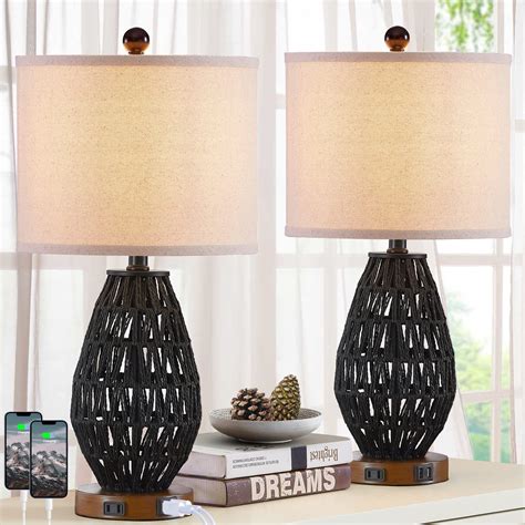 Cinsary Touch Control Rattan Table Lamps 3 Way Dimmable Bedside Lamps