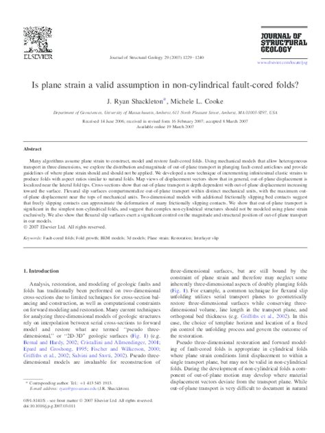 Pdf Is Plane Strain A Valid Assumption In Non Cylindrical Fault Cored