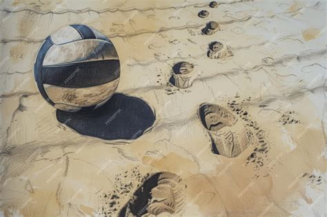 Premium Photo Drawing Of A Beach Ball And Footprints In The Sand A