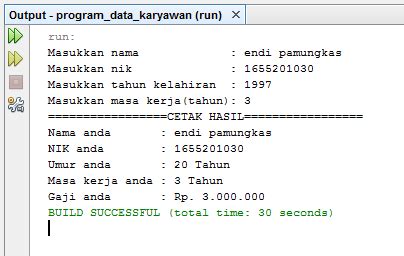 Program Data Karyawan Sederhana Java Netbeans Console Tanpa Form