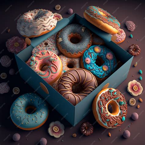 Una Caja De Donas Con Diferentes Sabores Y Una De Ellas Tiene Una Caja