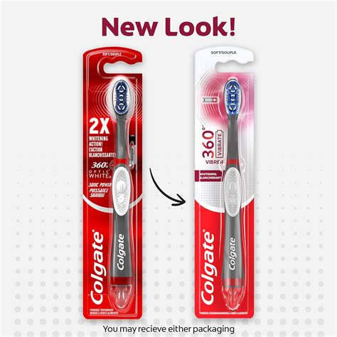 Colgate 360 Optic White Sonic Battery Powered Vibrating Toothbrush Soft 2x 360 Opticwhite