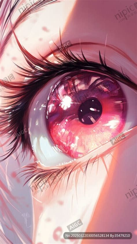 Ai创作图粉红色 反射 眼睛 虹膜 数字艺术 插图 动漫风格 瞳孔 睫毛 光线 色彩 细节 现实主义 艺术家签名 昵图网