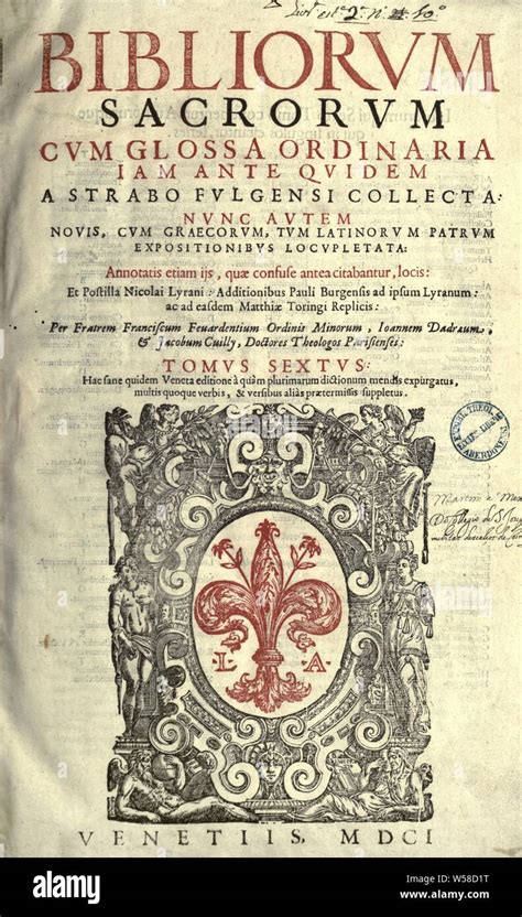 Bibliorum Sacrorum Cum Glossa Ordinaria Strabus Fulgensis Stock