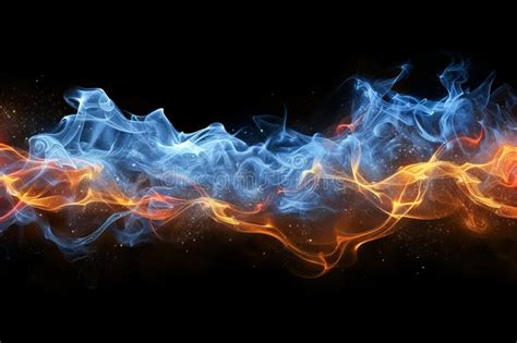 Abstract Dance Of Blue And Orange Flames Against A Black Background Stock Illustration