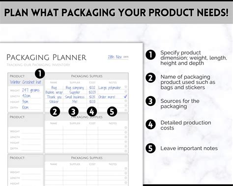 Packaging Planner Template Small Business Printable