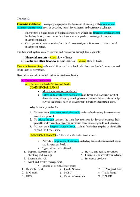 chapter 12 reviewer notes chapter 12 financial institution