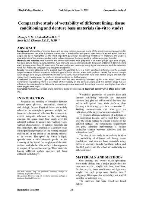 Pdf Comparative Study Of Wettability Of Different Lining Tissue