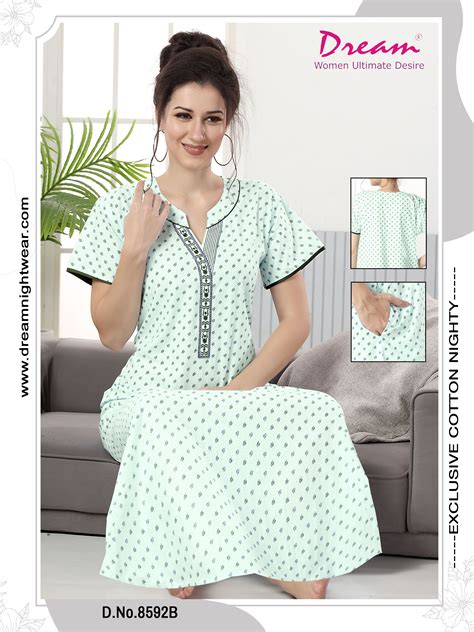 Cotton Printed V Neck Embroidery Nighty Night Gown Nighty Gowns