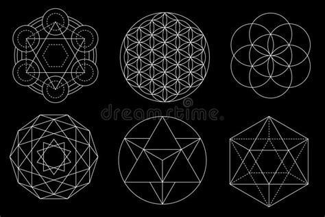 Sacred Geometry Vector Design Elements Isolated On Black Background