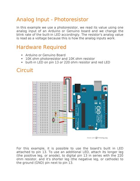 11b Photoresistor Analog Input Analog Input Photoresistor In This