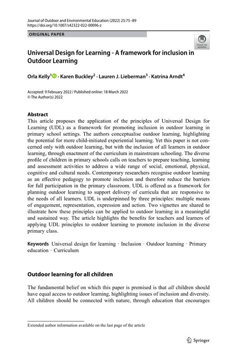 Pdf Universal Design For Learning A Framework For Inclusion In Outdoor Learning