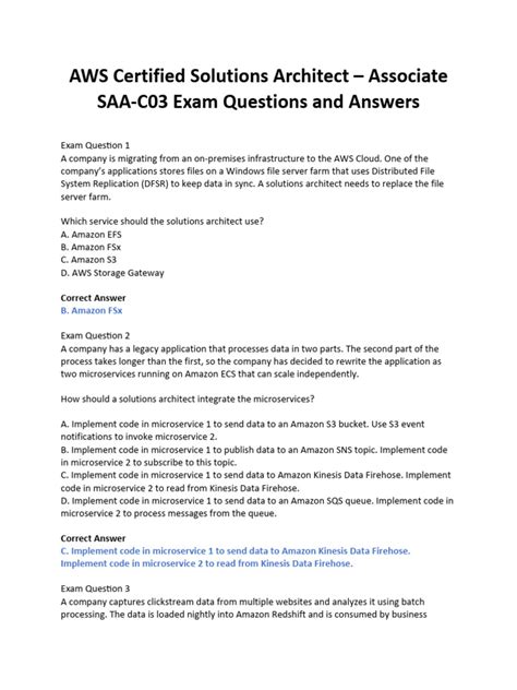 Aws Certified Solutions Architect Associate Saa C03 Exam Questions And Answers Pdf Amazon