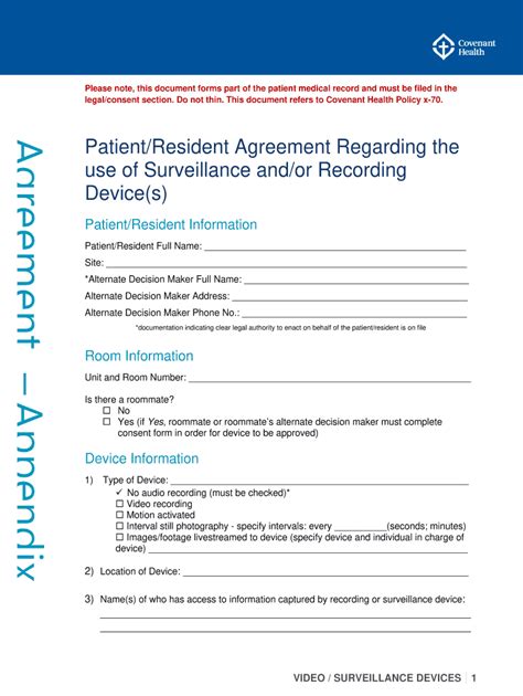 Fillable Online Extcontent Covenanthealth Video Surveillance Devices
