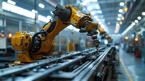 Automatic Robot Arm On Production Line Factory In Warehouse Assembly Stock Illustration