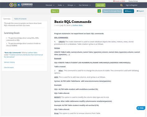 Basic Sql Commands Oer Commons