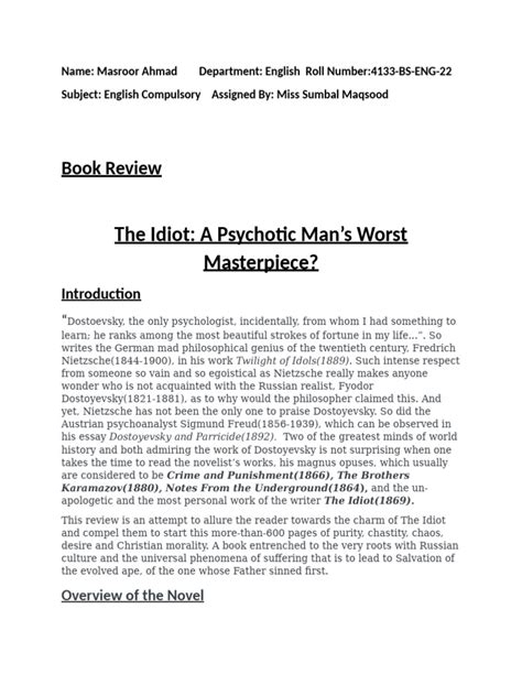 English Compulsory Assignment Pdf The Idiot