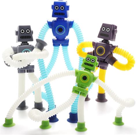 Boxgear Led Robot Telescopic Suction Cup Fidget Tubes 4 Pieces Sensory