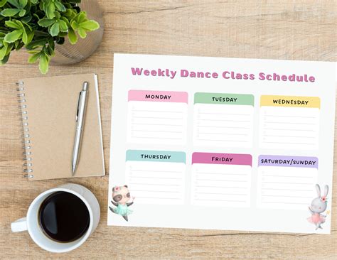 Weekly Dance Class Schedule Template Digital Printable Ballet Tap Jazz Dance Class Schedule