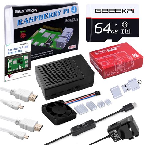 Buy Geeekpiraspberry Pi 4 4gb Complete Starter Kit With 64gb Sd Card