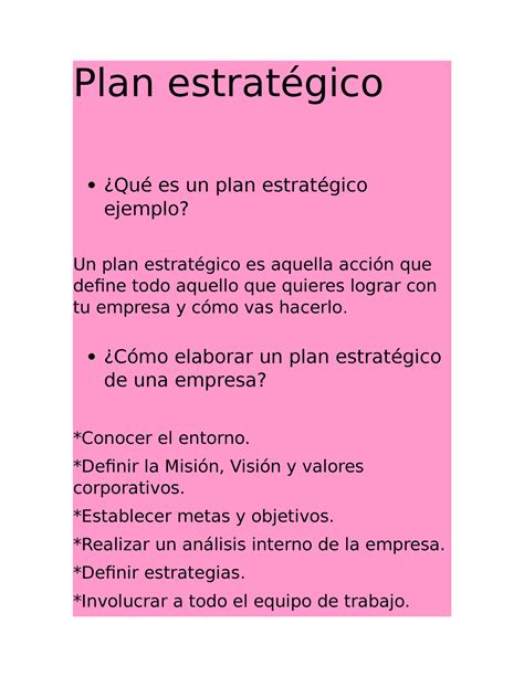 Ejemplo De Un Plan Estrategico