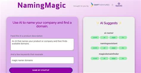 Naming Magic Use Ai To Name Your Company And Find An Available Domain