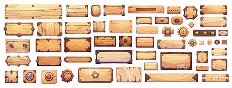 Cartoon Wooden User Interface Set Game Ui Design Elements Wood Frames Borders Buttons Menu