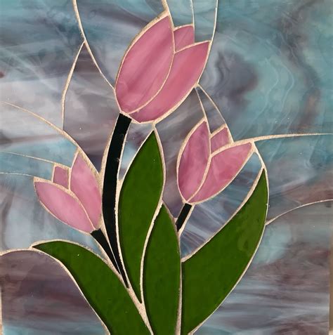 Mosaic Tulips Stained Glass Window