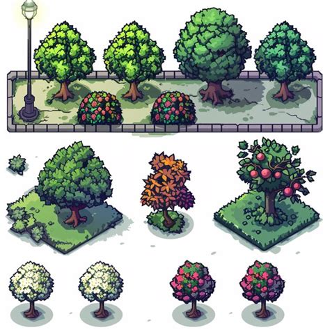 Premium Photo A Set Of Pixel Trees And Bushes In Various Stages Of