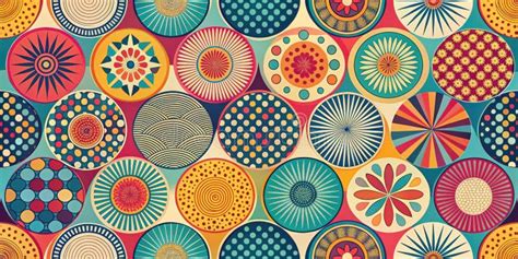 Vibrant Circular Design Featuring Geometric And Floral Patterns In A Retro Style Generative Ai