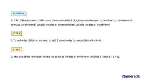 Solved In Crc If The Dataword Is Bits And The Codeword Is Bits