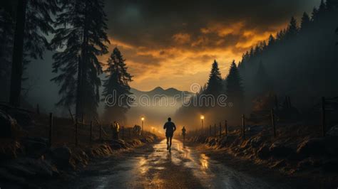 Runner Races Against The Wind Feet Tapping The Tarmac The Road A Test