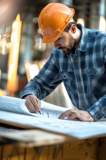 Construction Worker Drafting Plans Premium Ai Generated Image