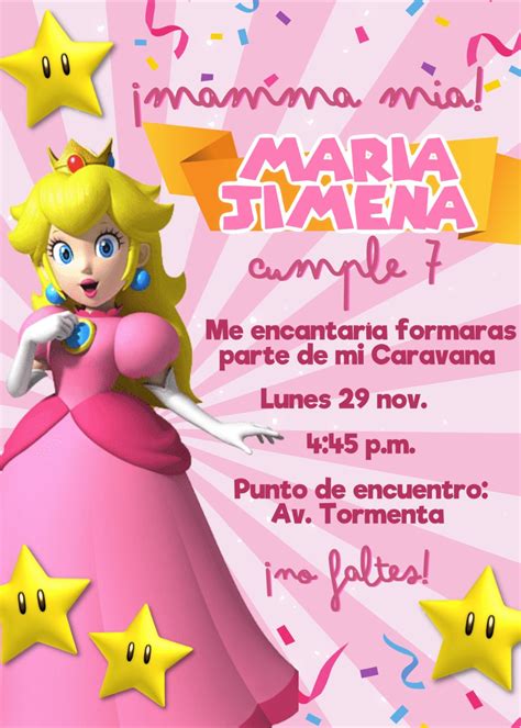 Invitacion Peach Mario Bros Tarjeta De Cumpleaños Minecraft Hacer Invitaciones De Cumpleaños
