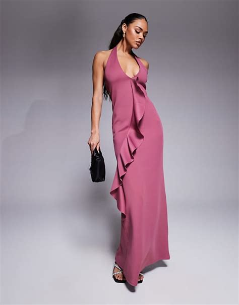 Asos Design Robe Longue En Néoprène à Décolleté Plongeant Et Volants