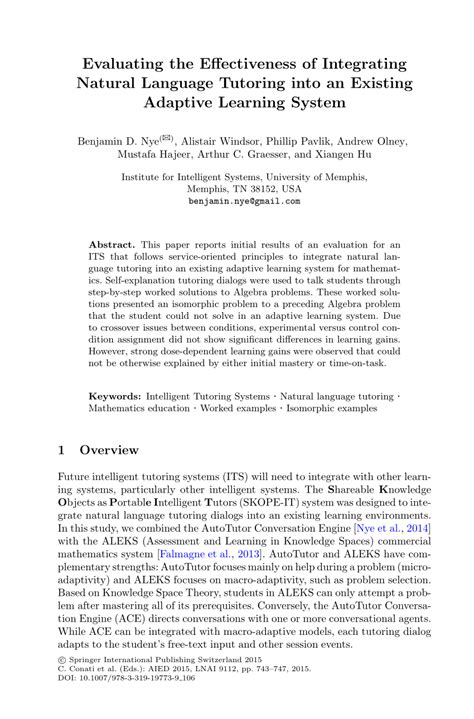 Pdf Evaluating The Effectiveness Of Integrating Natural Language Tutoring Into An Existing