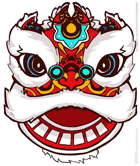 中国风国潮醒狮插画 花瓣网