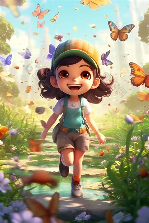 追蝴蝶的小女孩高清图片下载 包图网